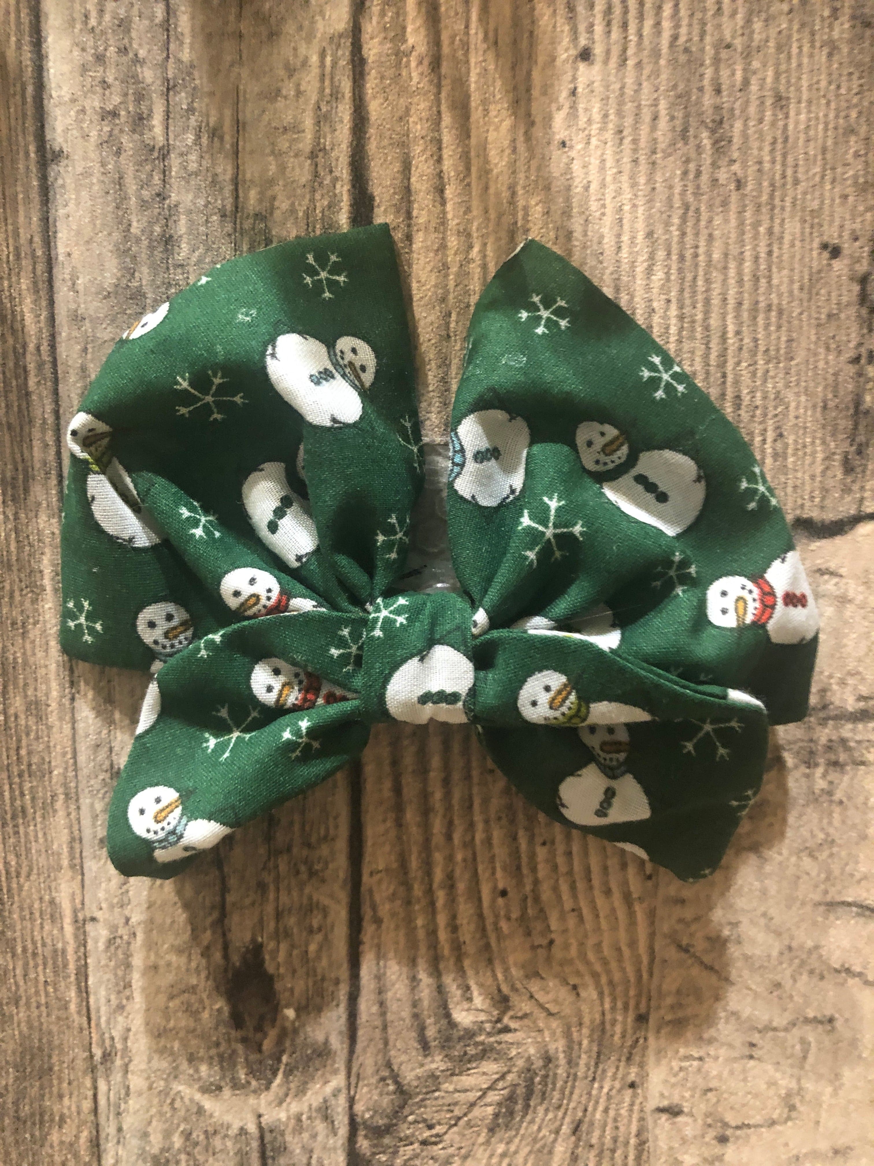 Green Snowman Print Cotton Hair Bow Clip – The Hare and the Moon